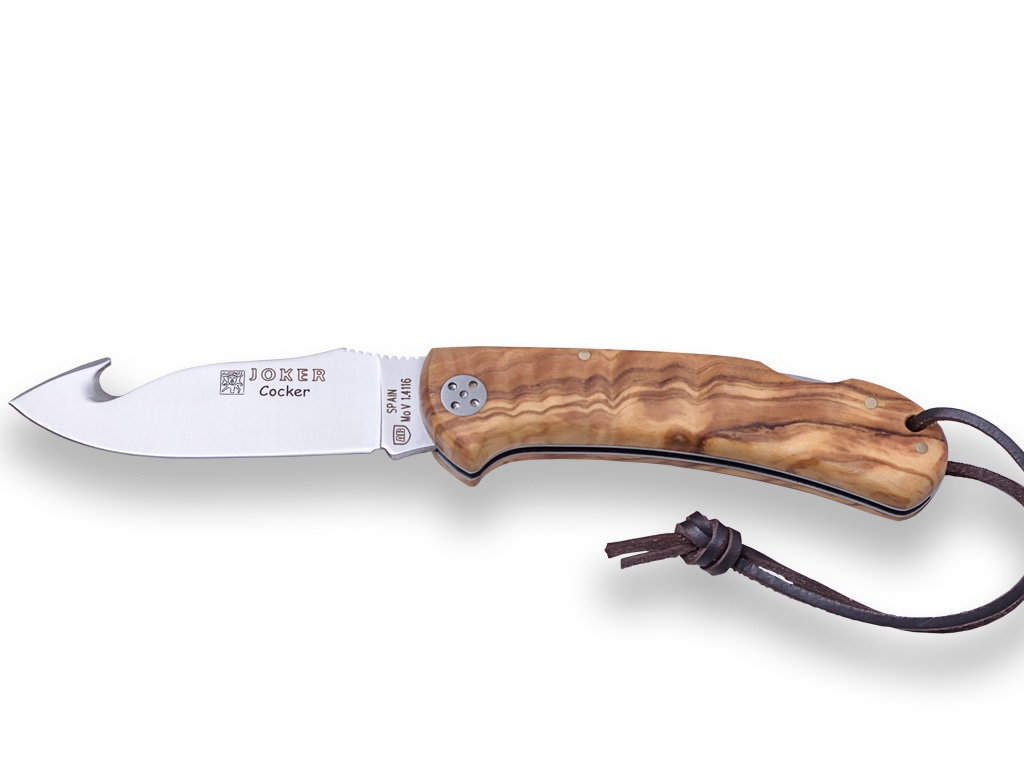 OLIVE WOOD SCALES 9 CM S.S BLADE LENGTH GUT HOOK JOKER COCKER FOLDING KNIFE
