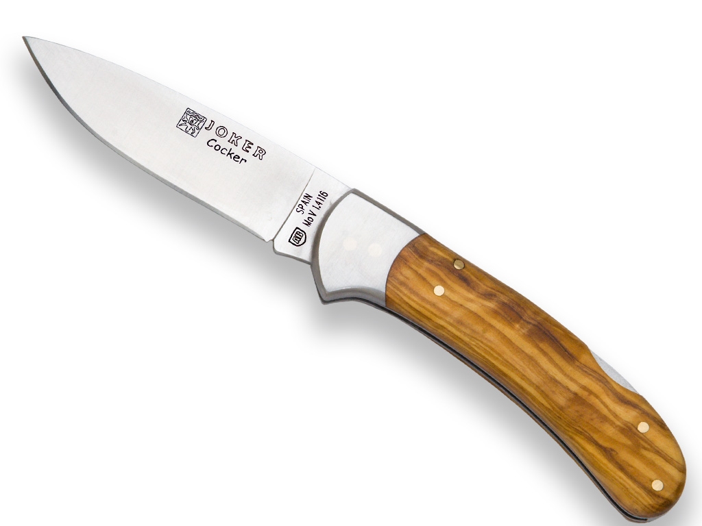 JOKER COCKER HUNTING FOLDING KNIFE WITH OLIVE WOOD HANDLE S.S BOLSTER ...