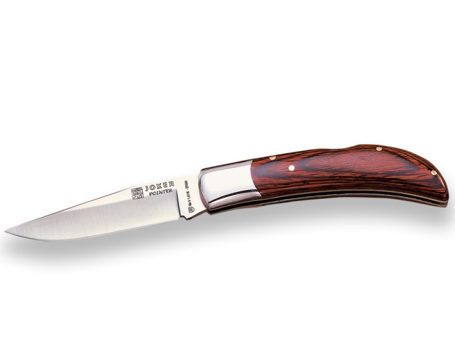 RED WOOD HANDLE JOKER POINTER FOLDING KNIFE