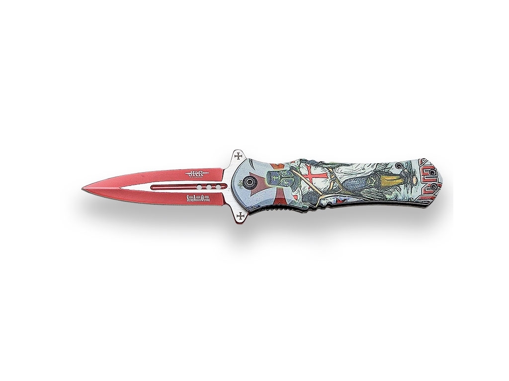 SPRING ASSISTED FOLDING KNIFE JKR KNIGHTS TEMPLAR DRAWING