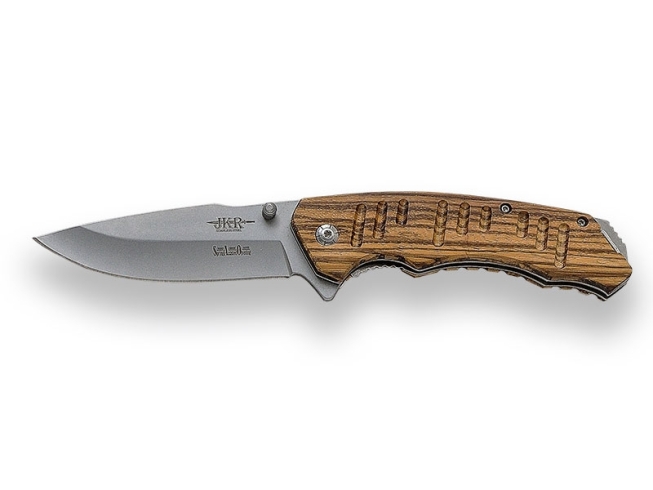 WOODEN HANDLE 9 CM BLADE LENGTH SPRING ASSISTED JKR FOLDING KNIFE