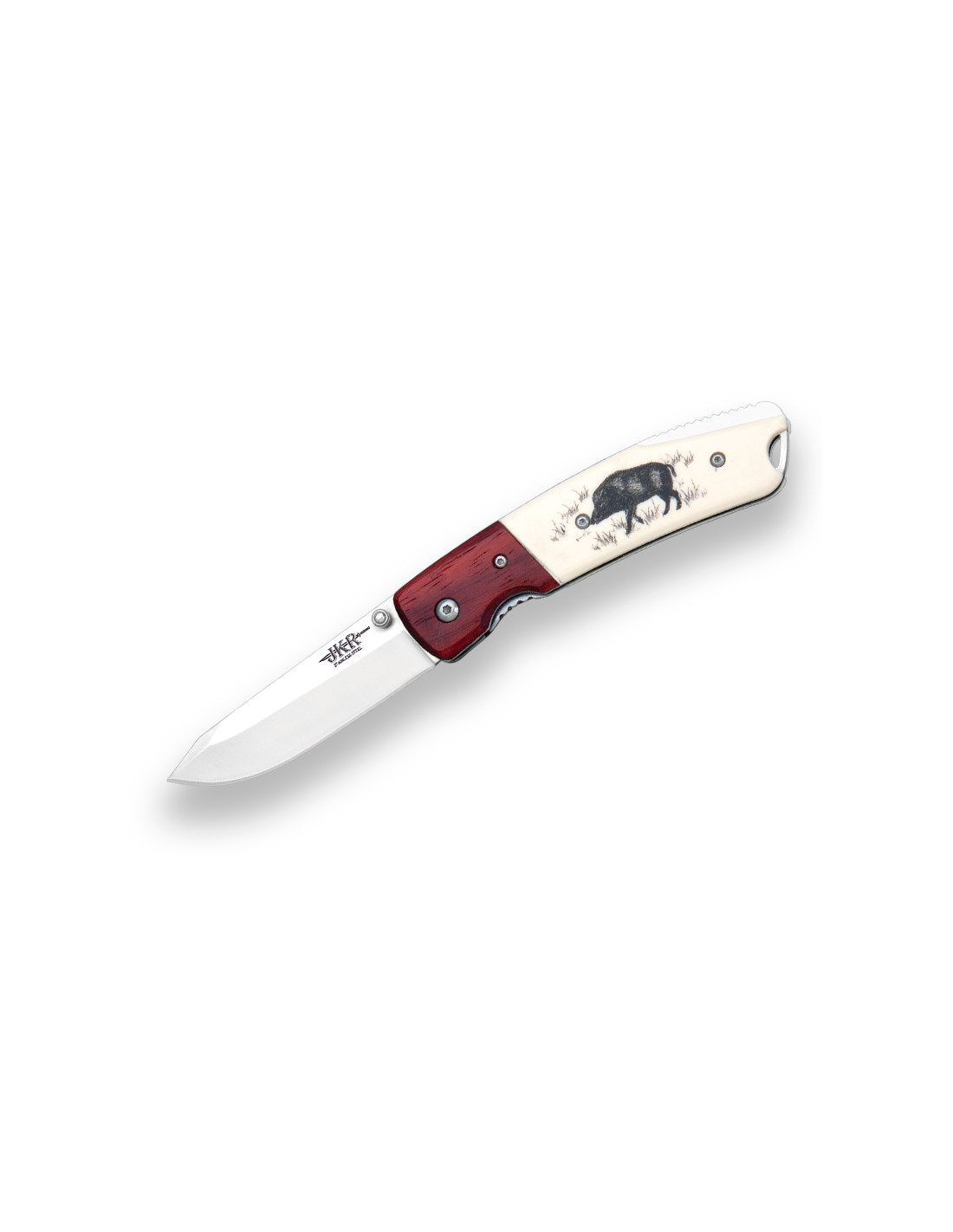 SPORTS KNIFE JKR368, PLASTIC HANDLE WOODEN BOLSTER, BLADE 7.5 CM