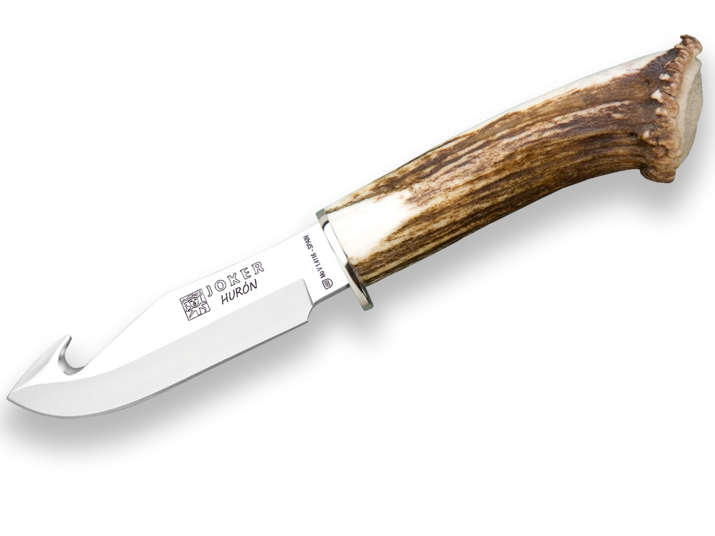 STAG HORN HANDLE, GUT HOOK 11 CM STAINLESS STEEL FIXED BLADE, JOKER ...