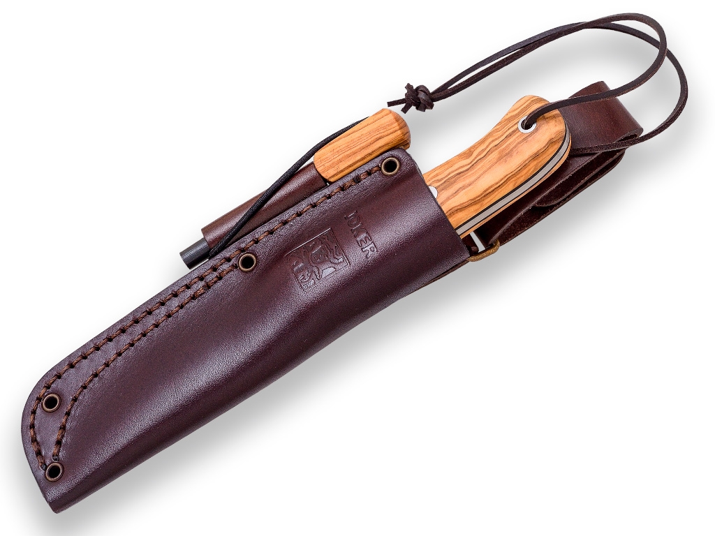 OLIVE WOOD HANDLE JOKER CAMPERO BUSHCRAFT KNIFE WITH FIRESTEEL