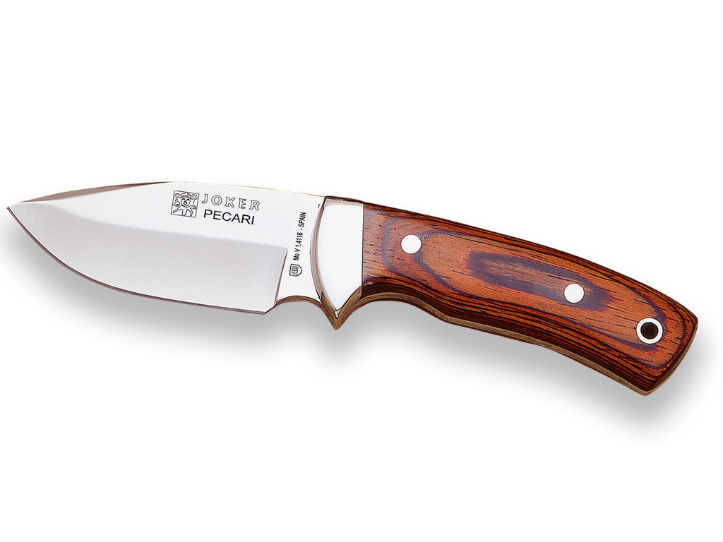 RED WOOD HANDLE 7,5 CM FIXED BLADE SKINNING KNIFE.