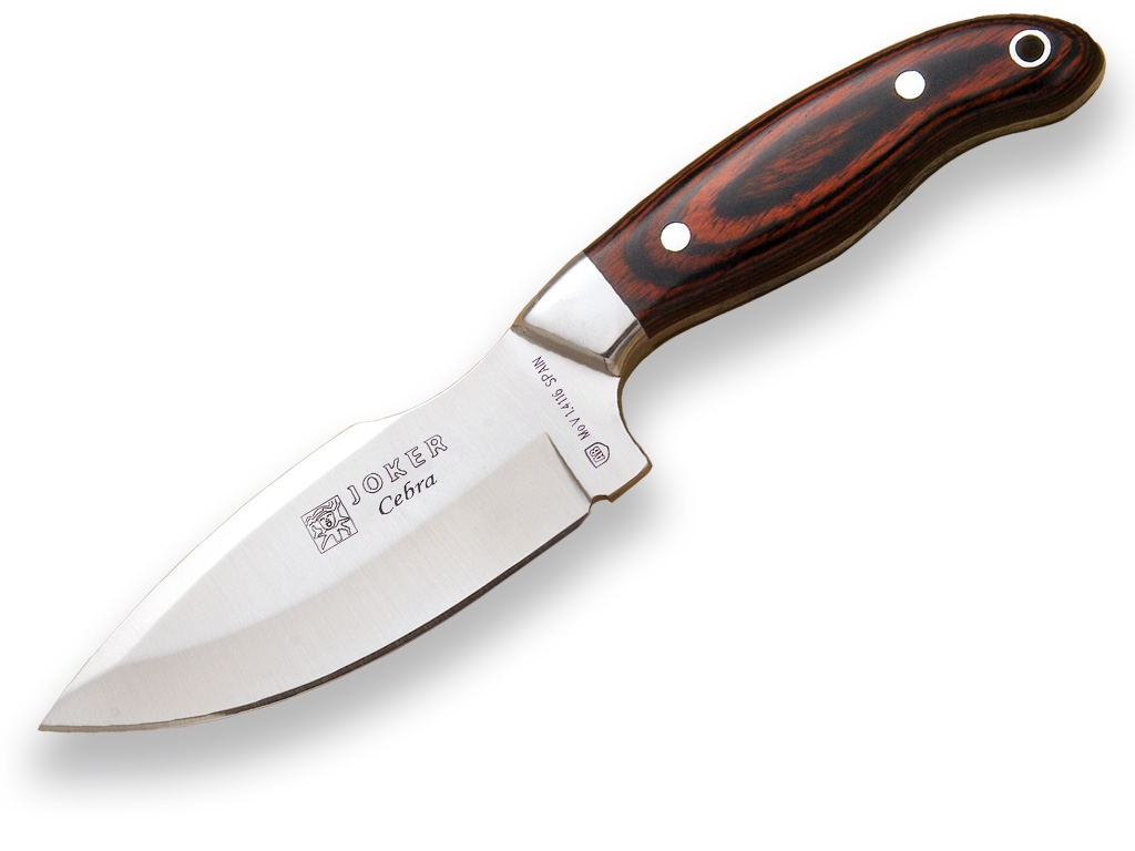 RED WOOD HANDLE, 11 CM STAINLESS STEEL SKINNING FIXED BLADE, JOKER ...