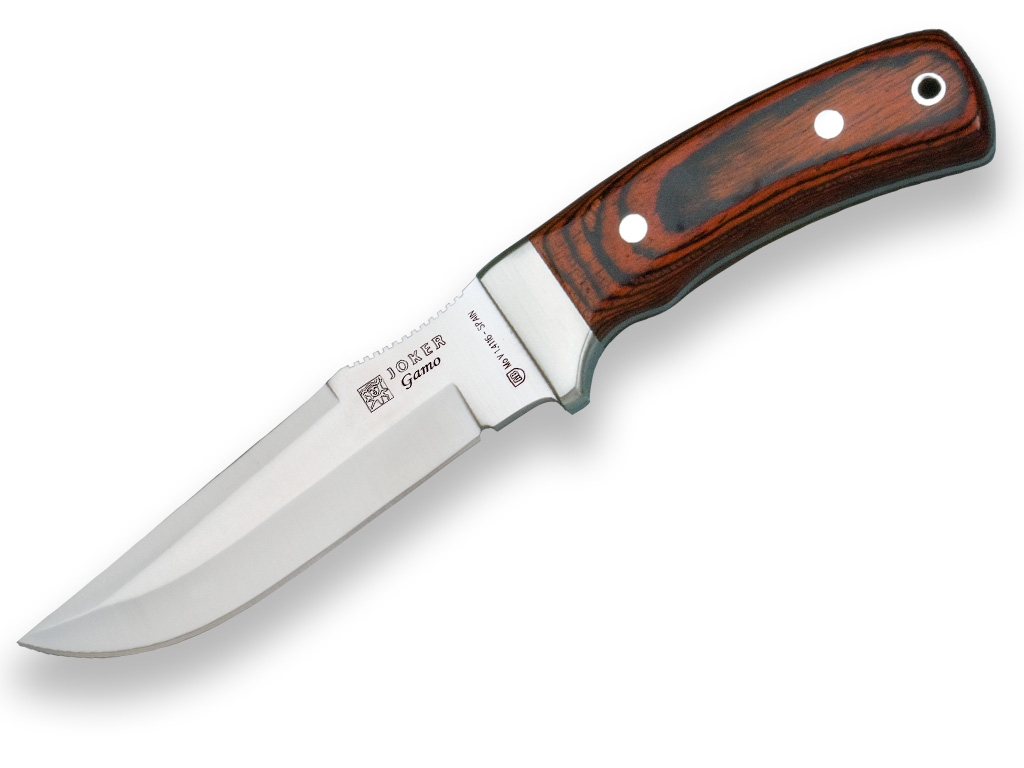 CUCHILLO DE CAZA JOKER GAMO, MANGO MADERA ROJA, HOJA 13 CM ACERO INOX ...