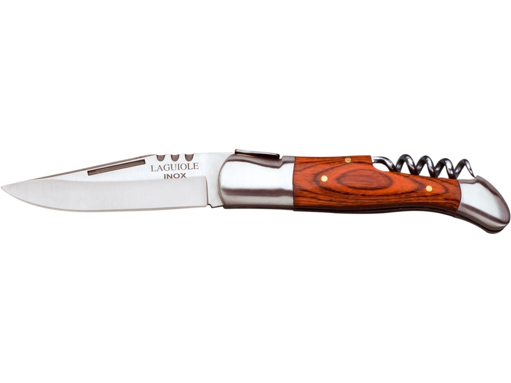 RED WOOD HANDLE WITH CORKSCREW 9 CM LAGUIOLE HUNTING FOLDING KNIFE