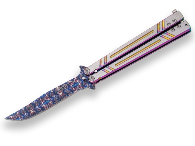 BUTTERFLY KNIFE JKR. ALUMINUM HANDLE AND 10,5 CM STAINLESS STEEL BLADE ...