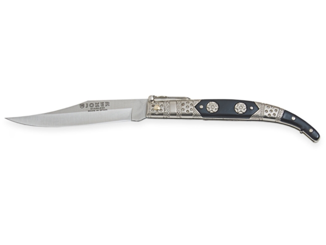 CLASSICAL SPANISH POCKET KNIFE ZAMAK HANDLE DECORATED BLADE LENGTH 10 CM